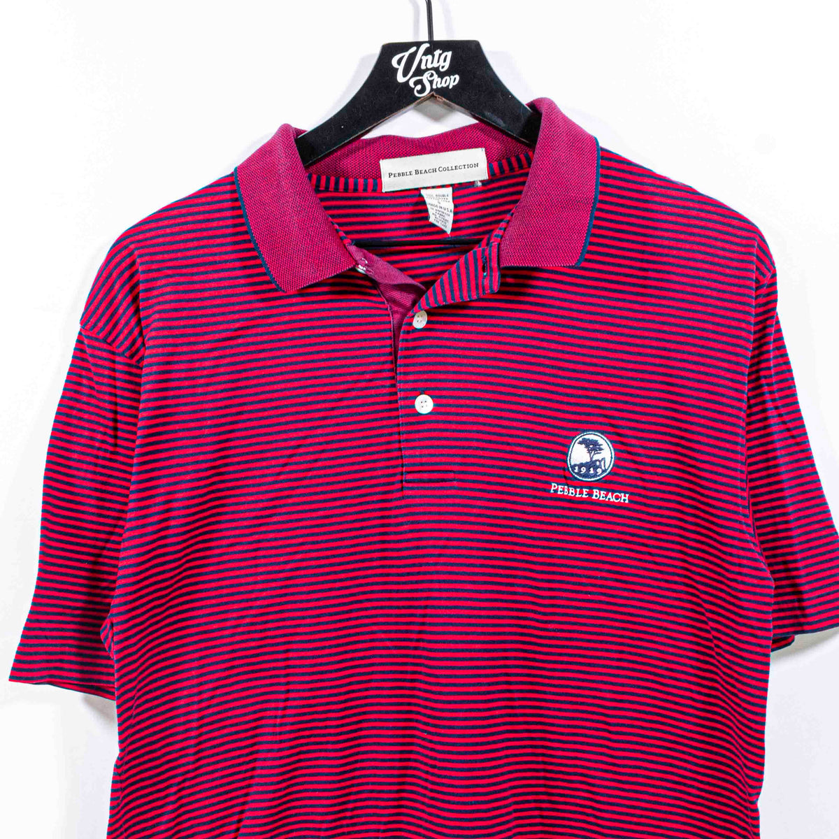 Pebble Beach Collection Striped Golf Polo Shirt Made in USA– VNTG Shop